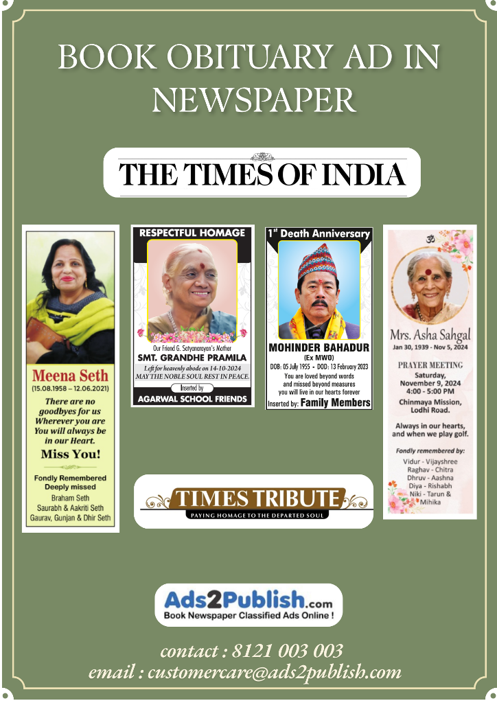 How to book Obituary advertisement in Times of India Newspaper ...